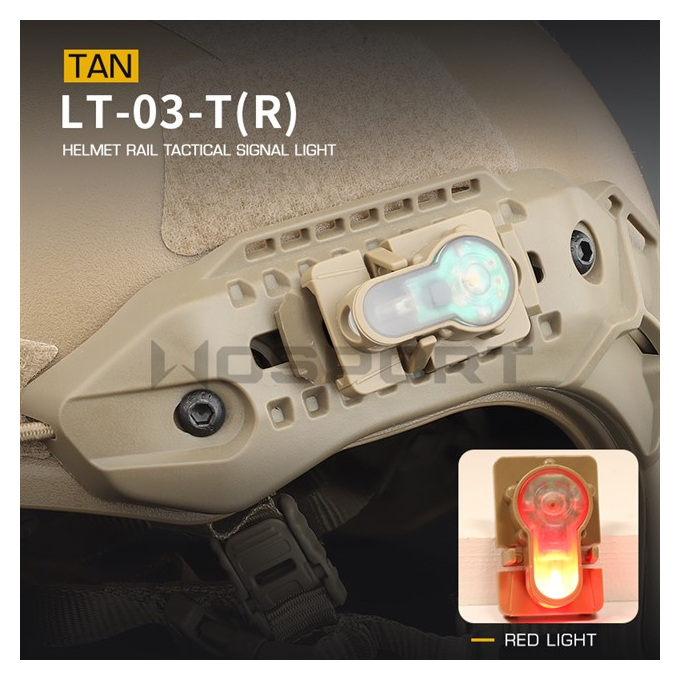 Helmet rail tactical signal light - TAN (red light)