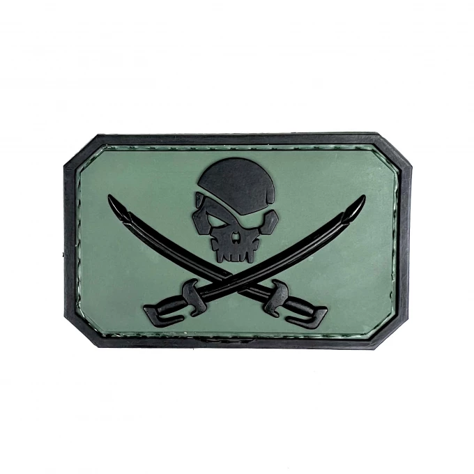 3D PVC PIRATE SKULL Airsoft Patch - Green